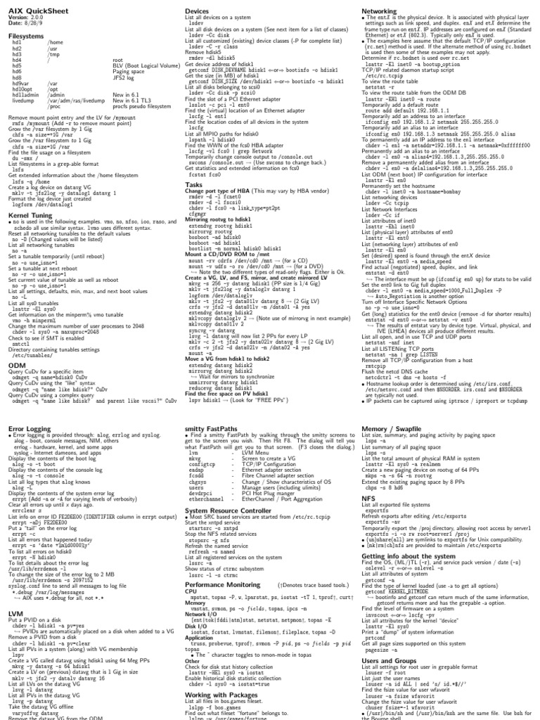 AIX Admin Quick Reference | PDF