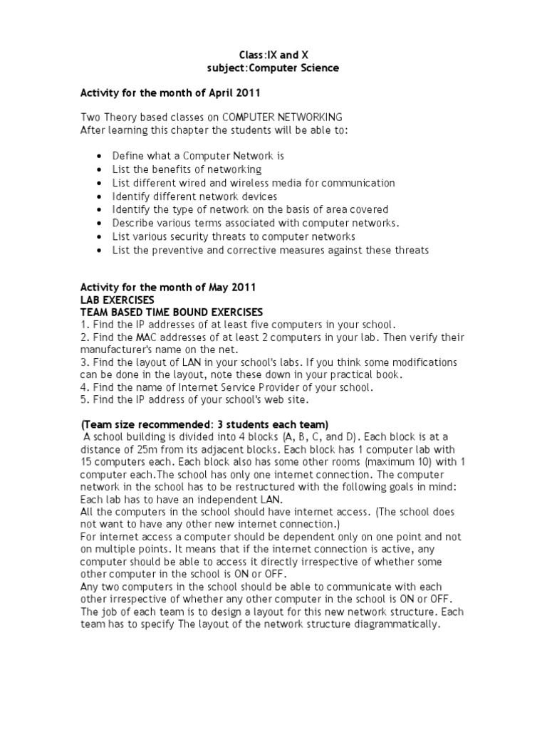 Computer Networking Curriculum for IX-X | PDF