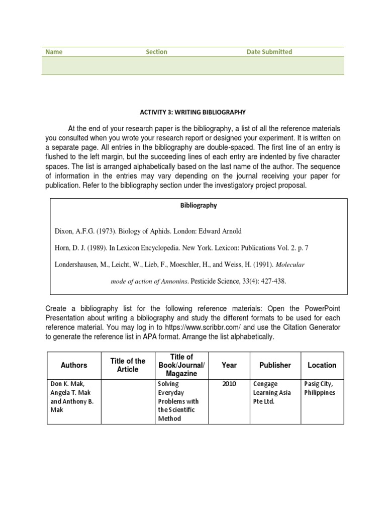 ACTIVITY 3 - Writing Bibliography | PDF | Bibliography | Publishing