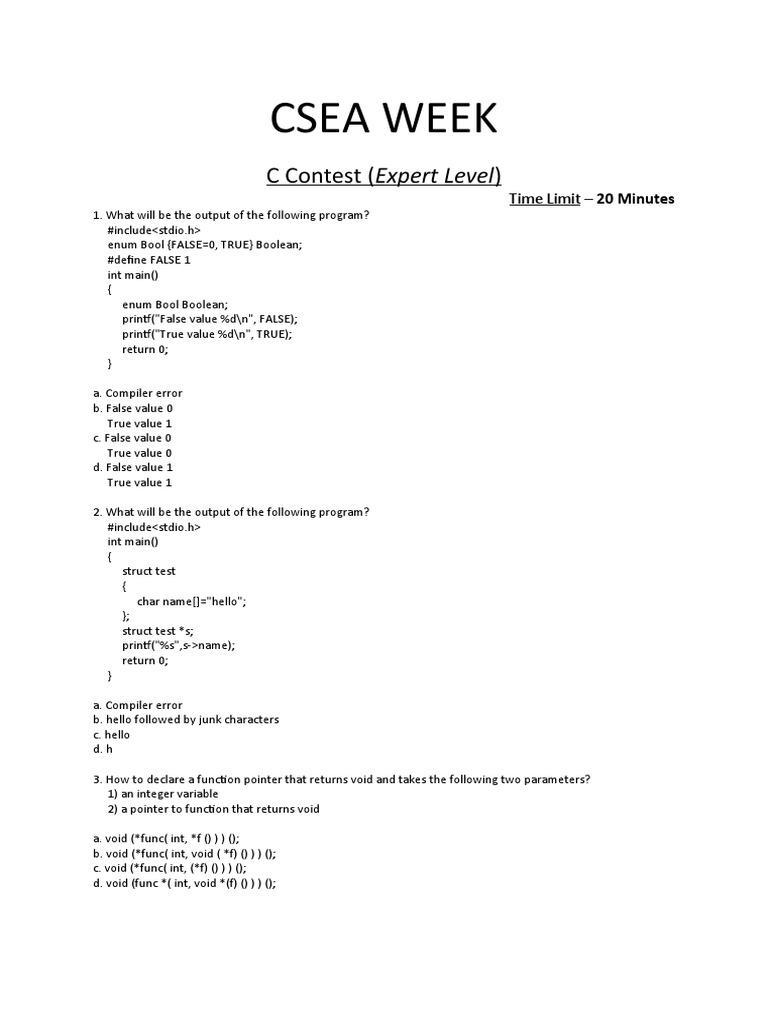 C Programming Output Quiz Questions | PDF | Boolean Data Type | Pointer ...