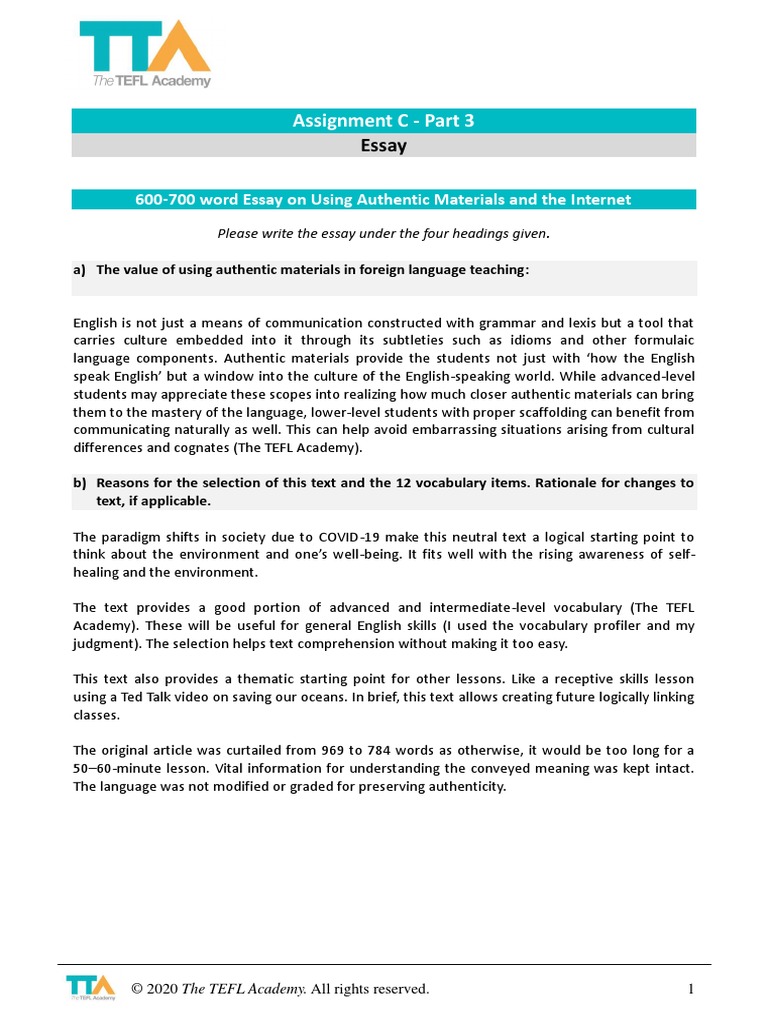 Assignment C - Part 3: Essay | PDF | Vocabulary | English Language
