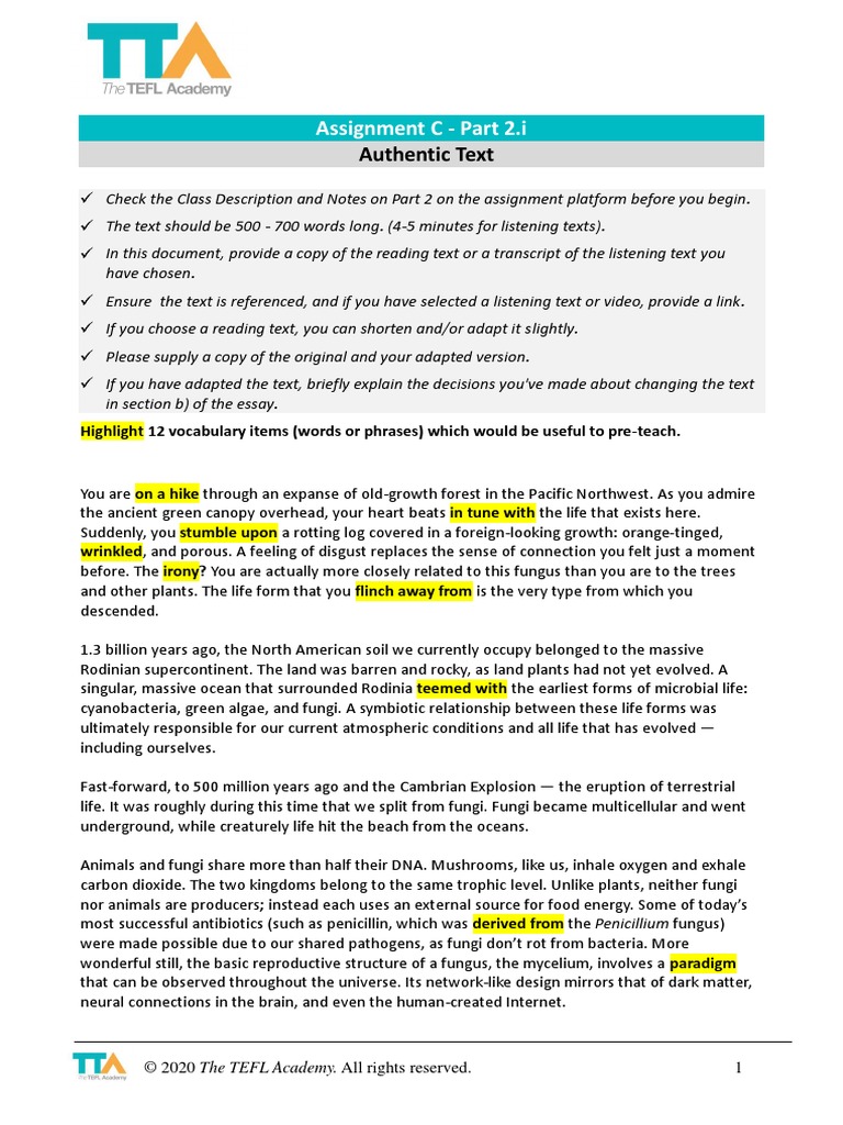 Assignment C - Part 2.i: Authentic Text | PDF | Fungus | Plants