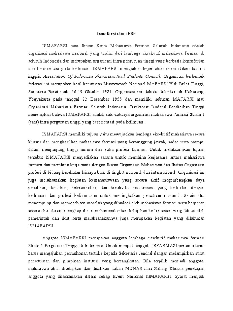 ISMAFARSI dan IPSF: Peran Mahasiswa Farmasi | PDF