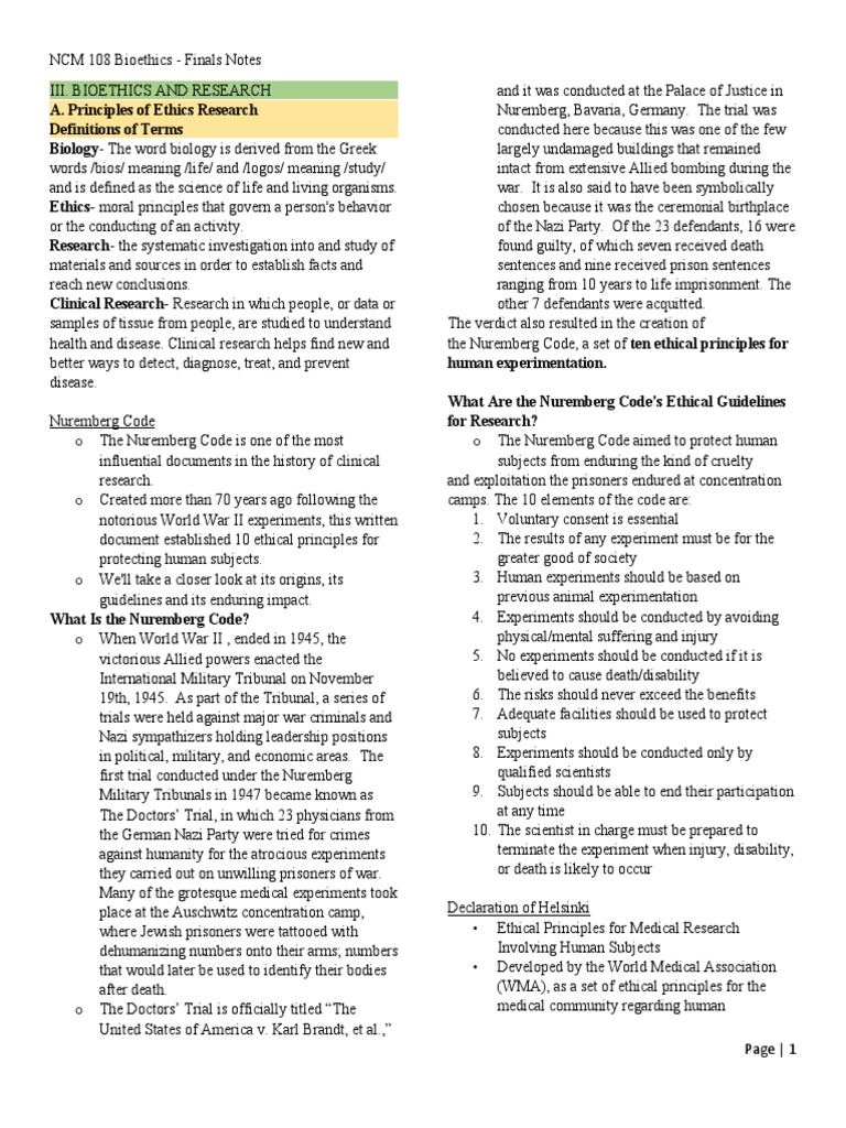 NCM 108 Bioethics - Finals Notes | PDF | Autonomy | Health Care