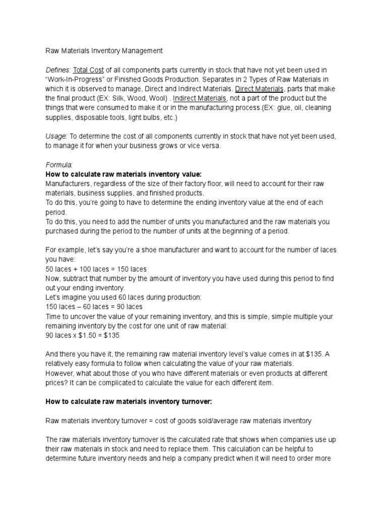 Raw Materials Inventory Management | PDF | Inventory | Turnover ...