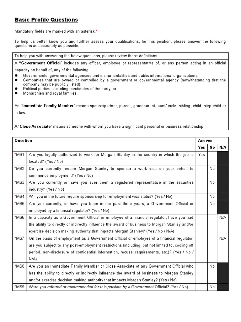 Mandatory Profile Questions for Employment | PDF | Justice | Crime ...