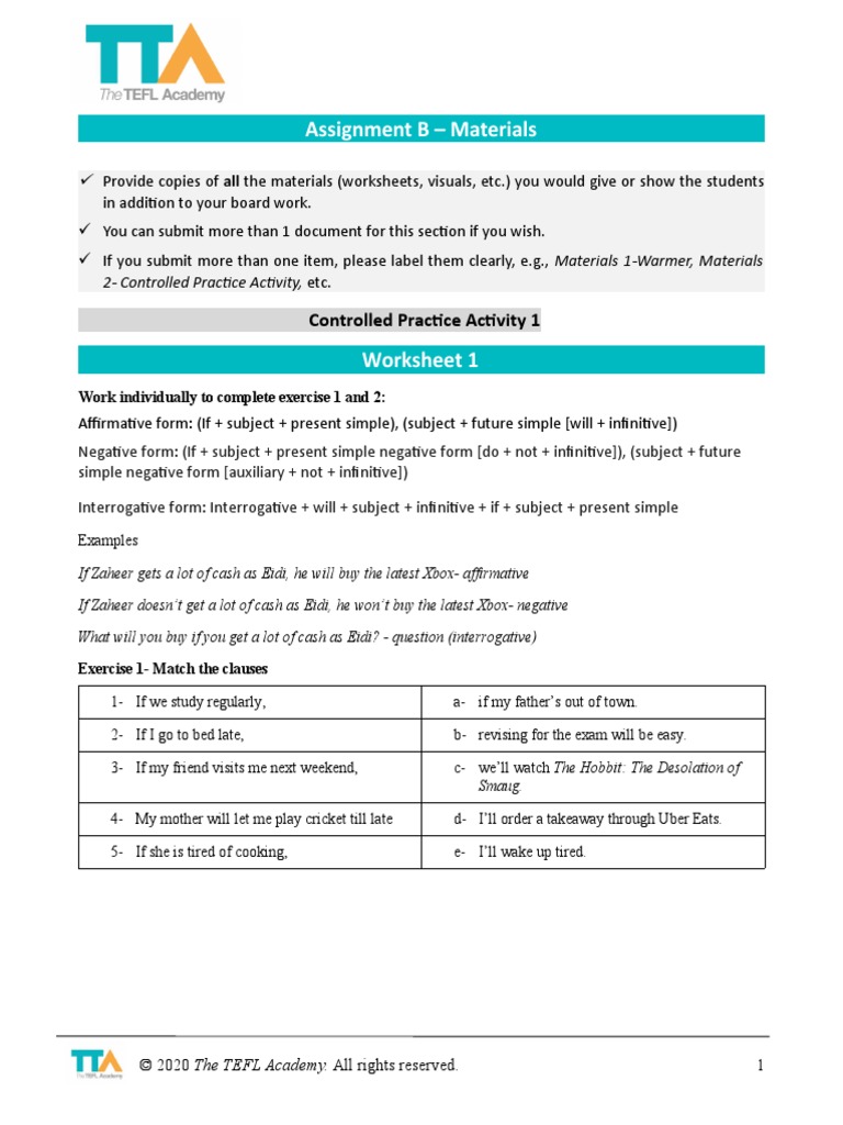 Assignment B - Materials: Controlled Practice Activity 1 | PDF ...