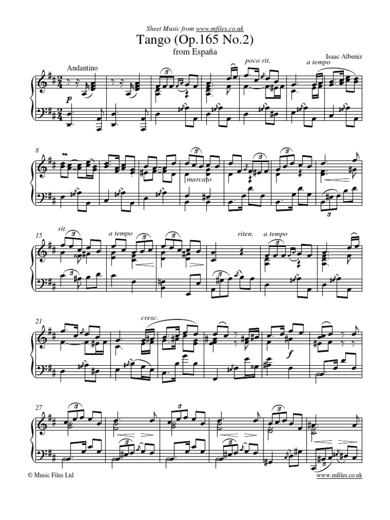 Isaac Albeniz Espana Tango Op165 No2 | PDF