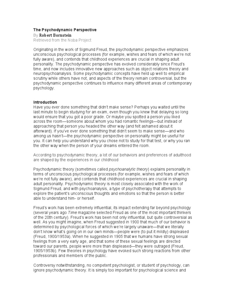 For An Understanding of The Psychodynamic Perspective | PDF ...
