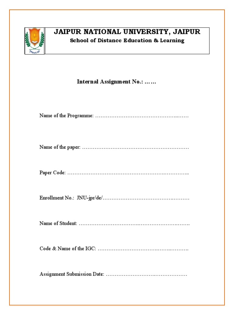 Jaipur National University, Jaipur: Internal Assignment No. | PDF