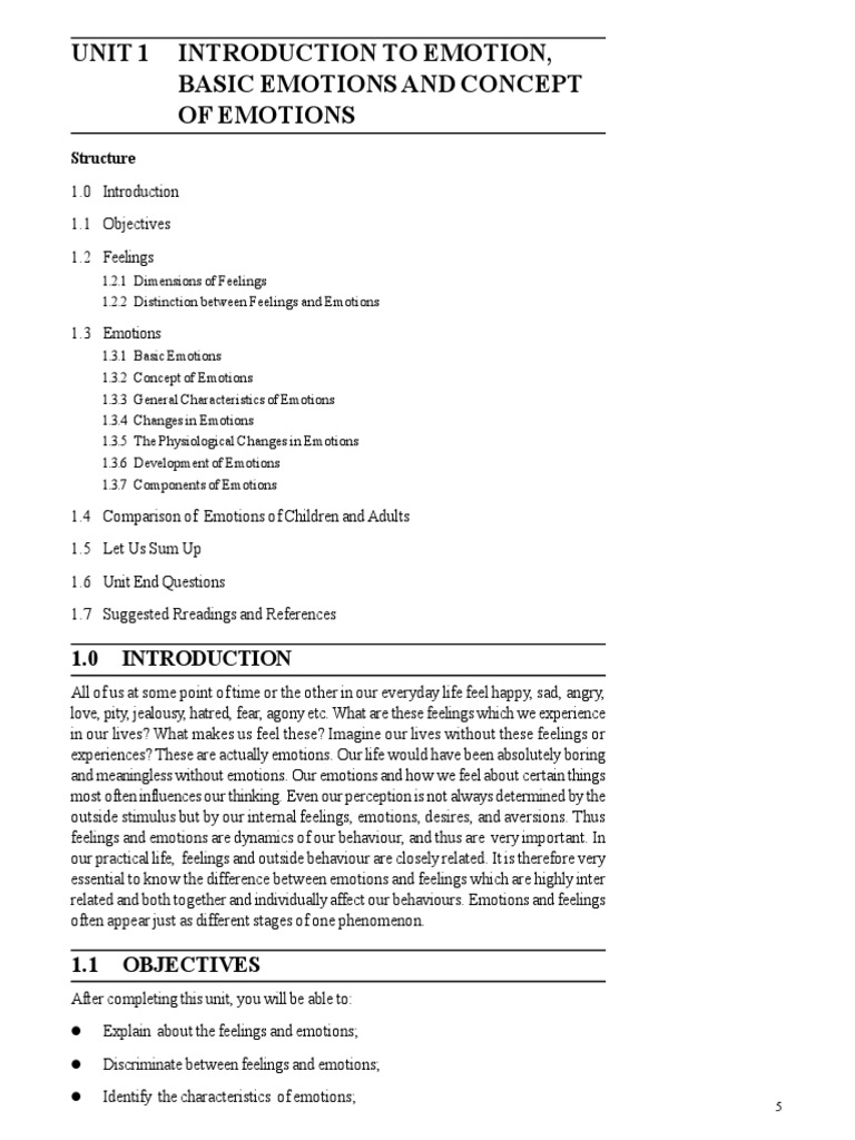 Unit 1 Introduction To Emotion, Basic Emotions and Concept of Emotions ...