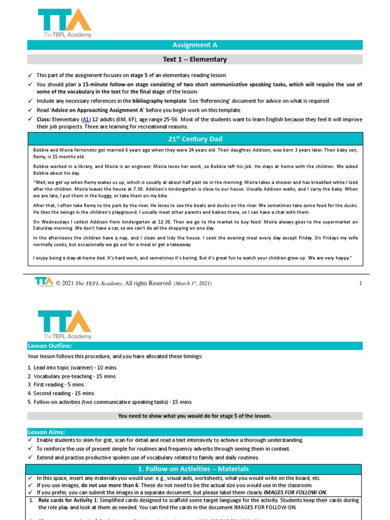 Text 1 - Elementary: Assignment A | PDF | Linguistics | Cognition