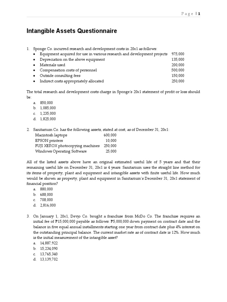 Quiz 4 Intangible Assets Questions | PDF | Cost | Expense