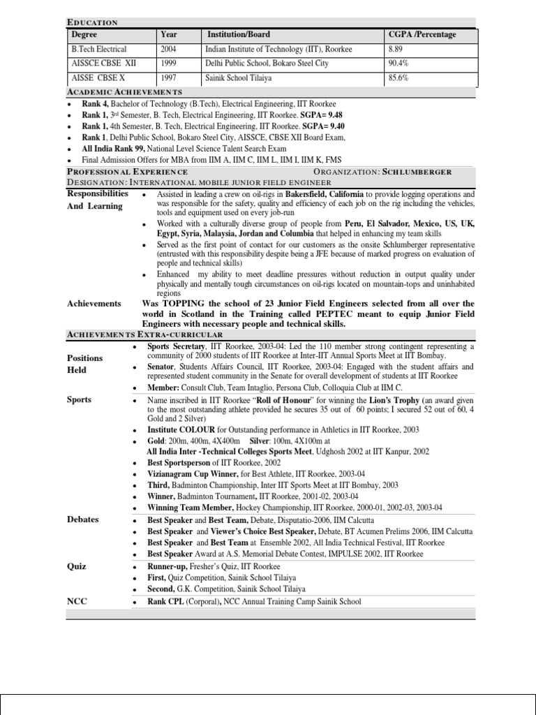 IIT Roorkee Resume Overview | PDF