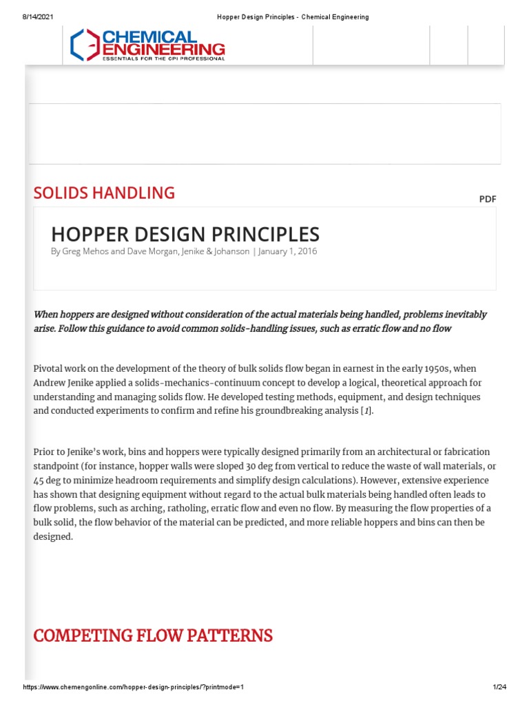 Hopper Design Principles - Chemical Engineering | PDF | Strength Of ...