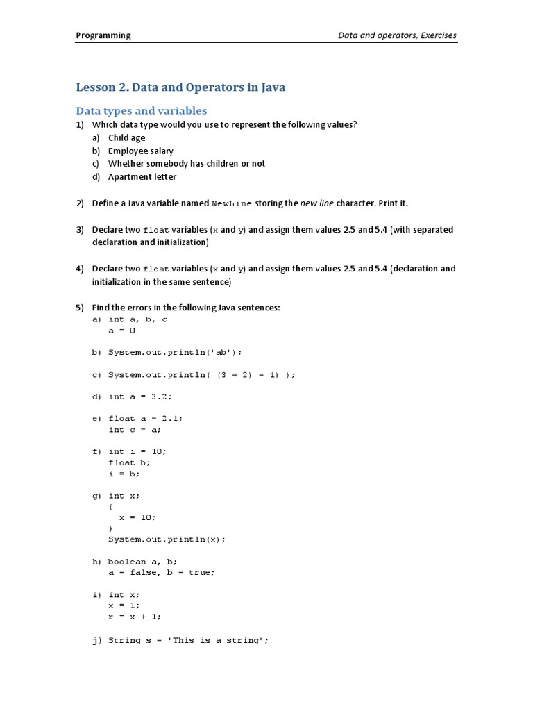Data and Operators-Exercises | PDF | Data Type | Integer (Computer Science)