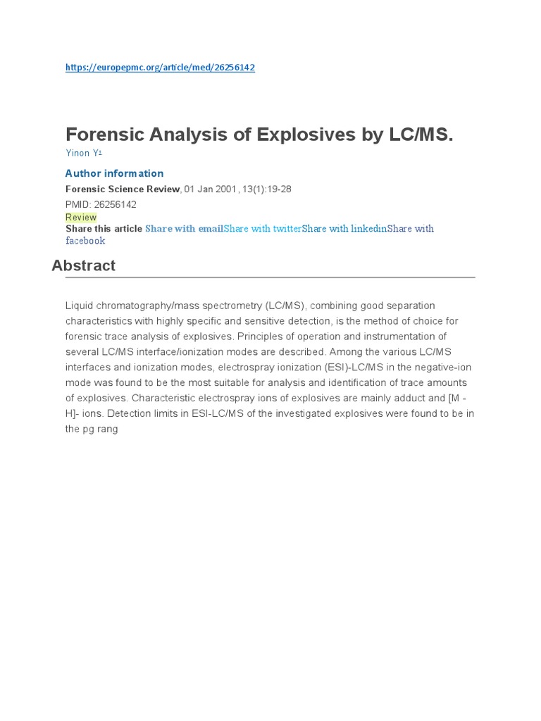 Forensic Analysis of Explosives by LC/MS.: Author Information | PDF