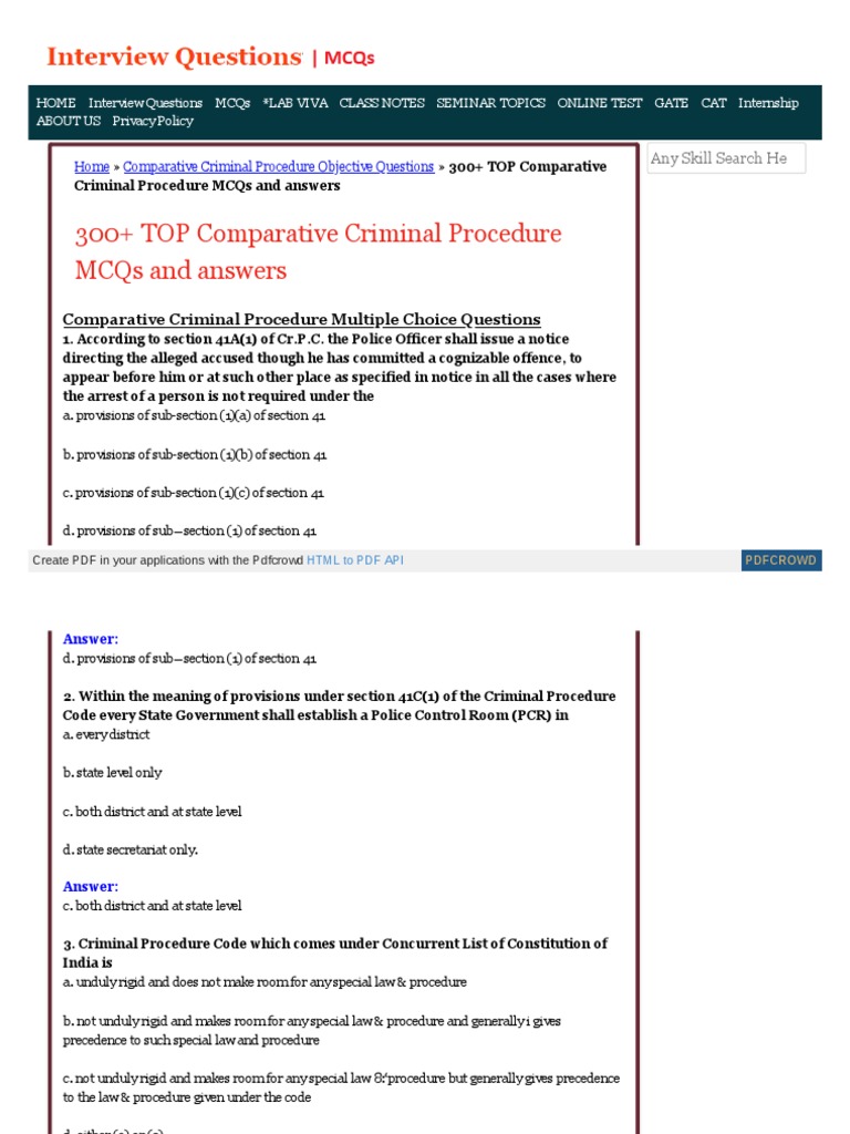 Comparative Criminal Procedure MCQs | PDF | Bail | Magistrate
