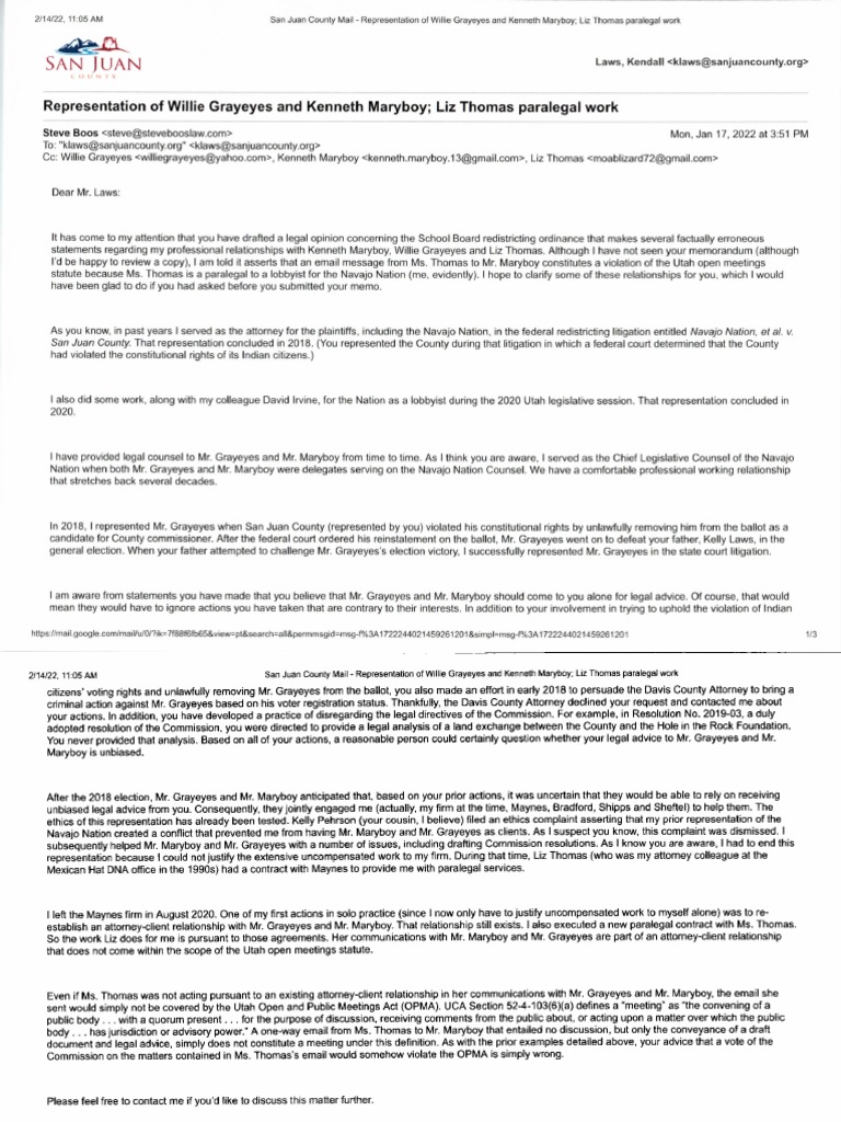 Email Exchange Between San Juan County Attorney and Attorney Steven ...