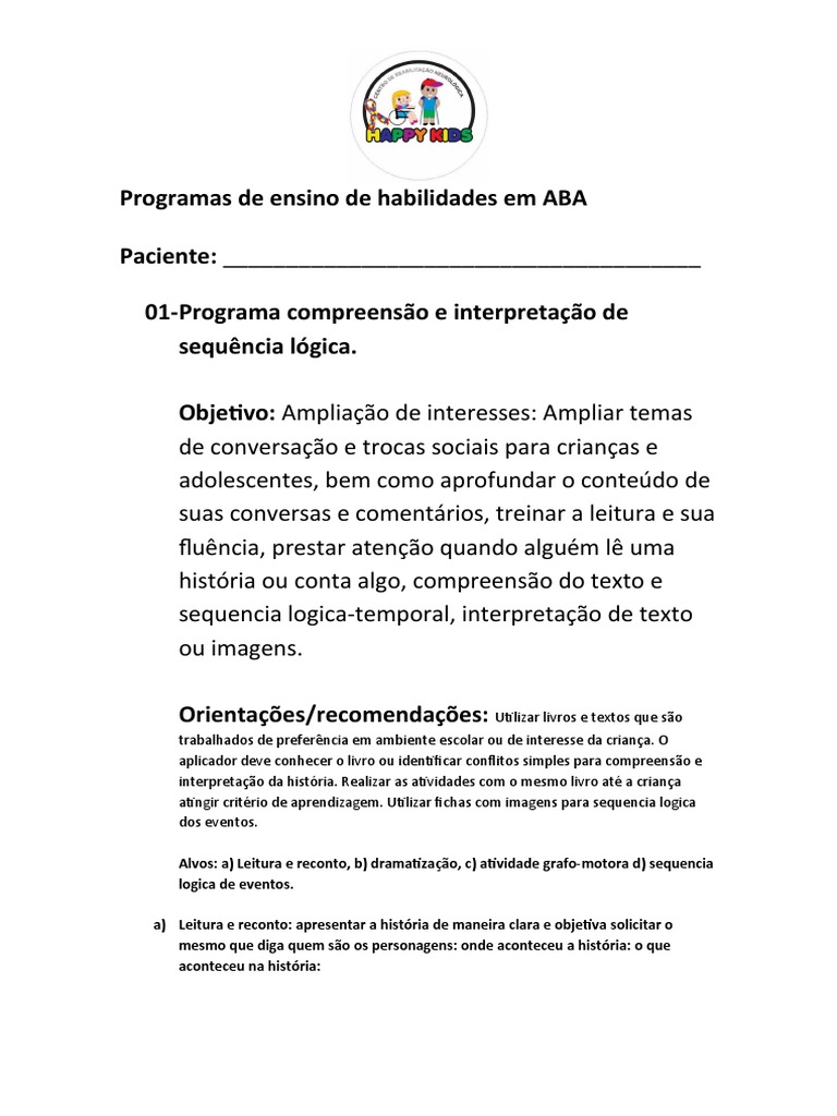 Programa Aba Contato Visual | PDF | Imagem | Lógica