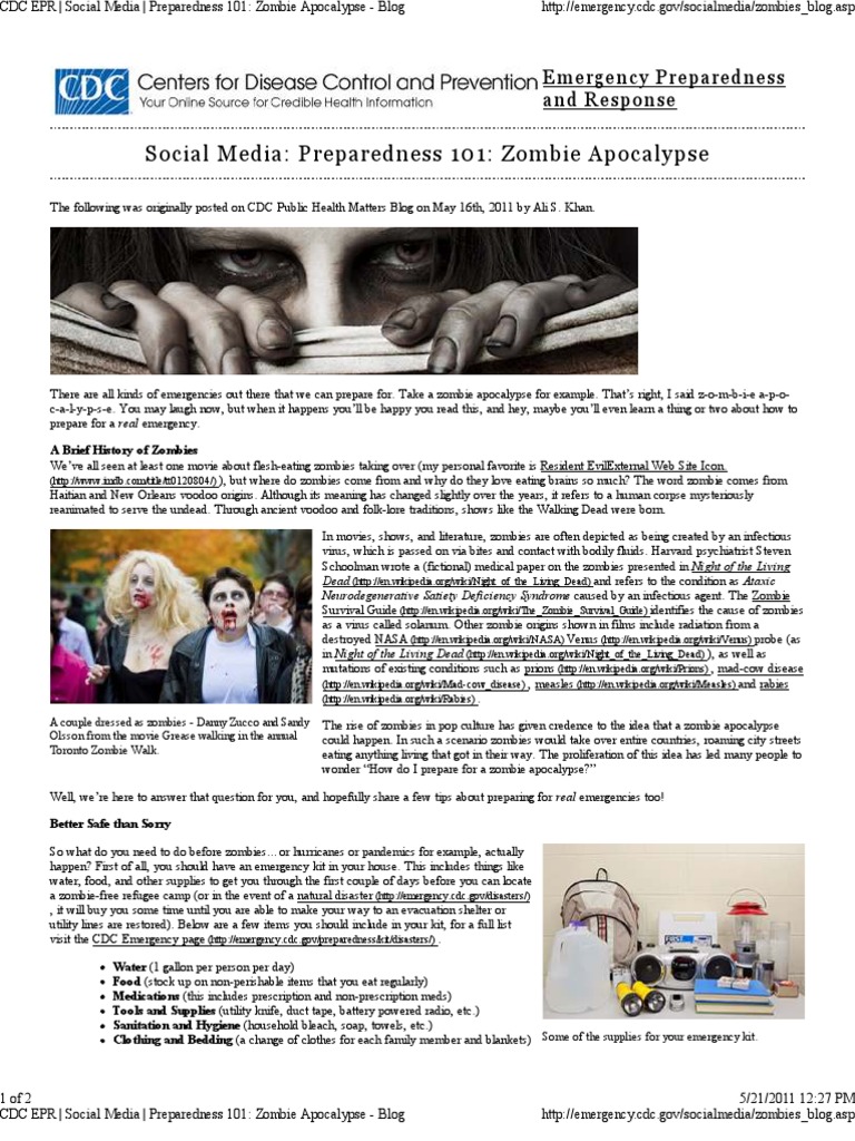 CDC EPR - Social Media - Preparedness 101 - Zombie Apocalypse - Blog ...