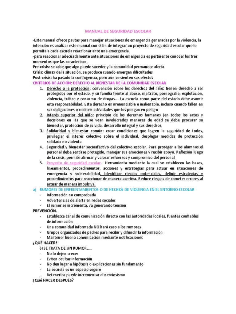 Manual De Seguridad Escolar Pdf Violencia Policía