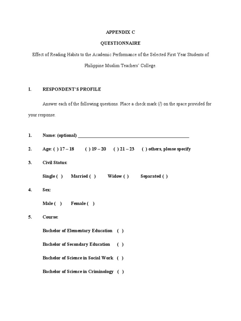 APPENDIX C QUESTIONNAIRE 2nd Draft | Download Free PDF | Teachers ...