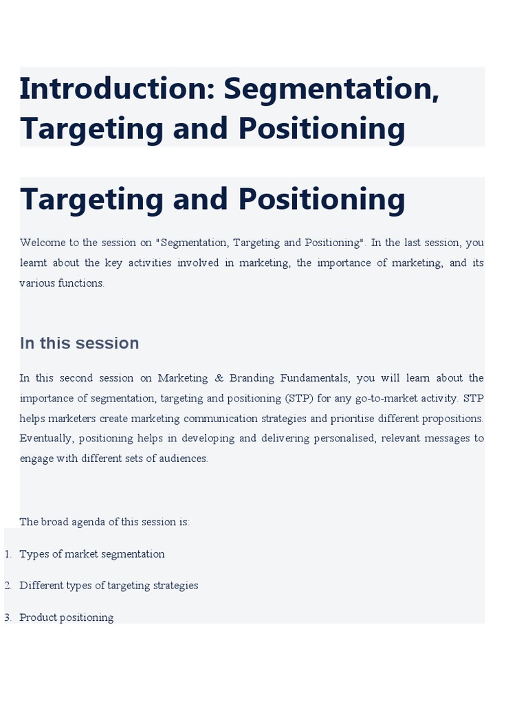 Introduction To Segmentation, Targeting and Positioning | PDF | Market ...