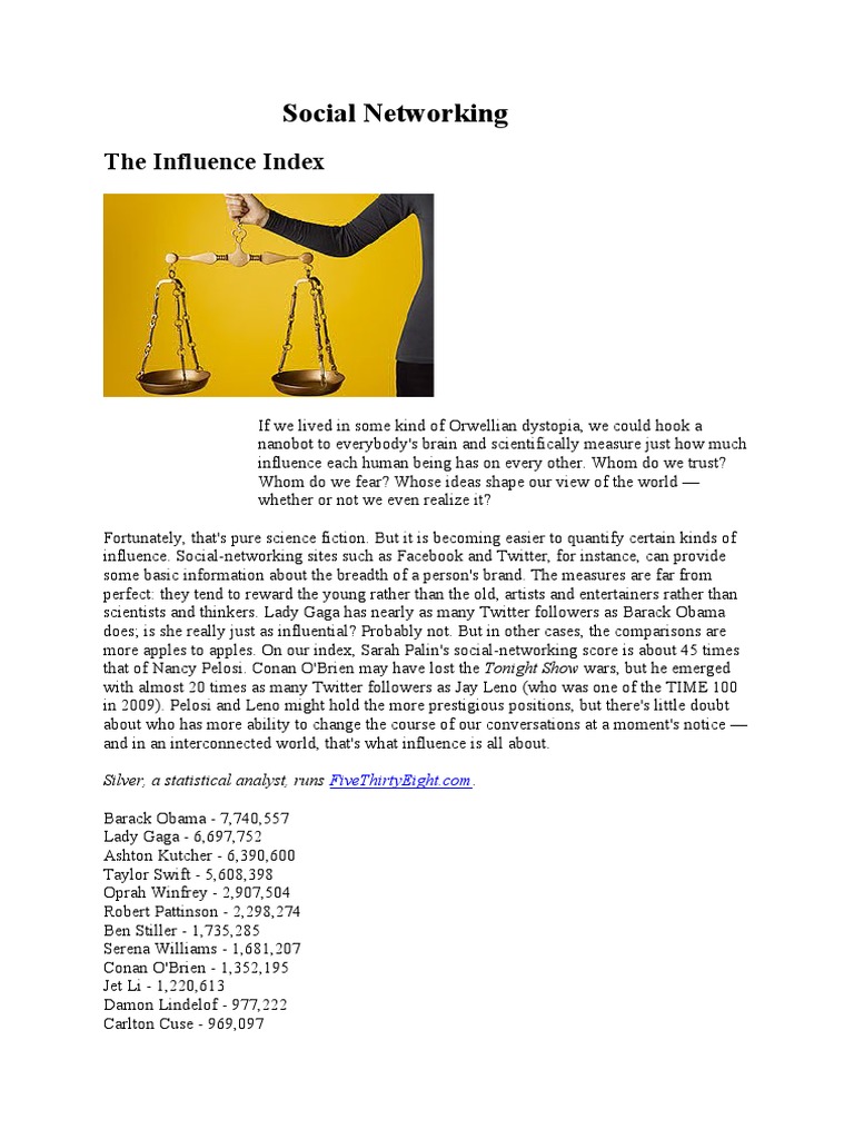 Social Networking: The Influence Index | PDF | Social Networking Service