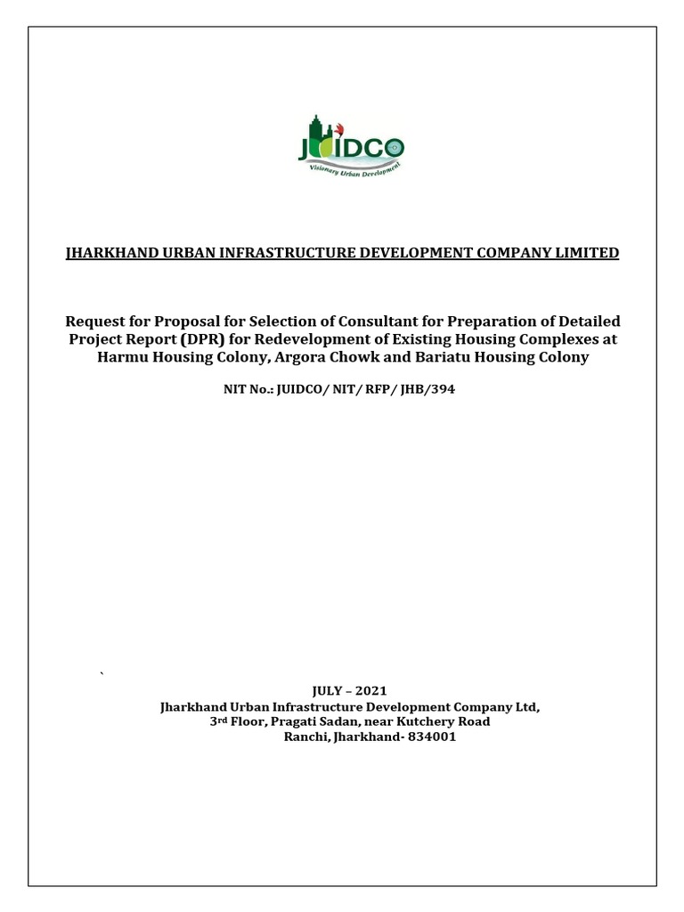 Nit No.: Juidco/ Nit/ RFP/ Jhb/394 | PDF | Request For Proposal ...