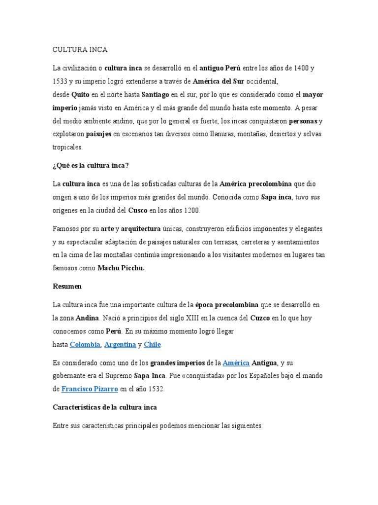 Cultura Inca | PDF | Imperio Inca | Perú