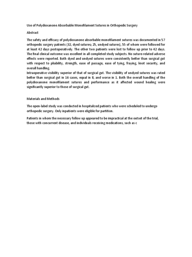Use of Polydioxanone Absorbable Monofilament Sutures in Orthopedic ...