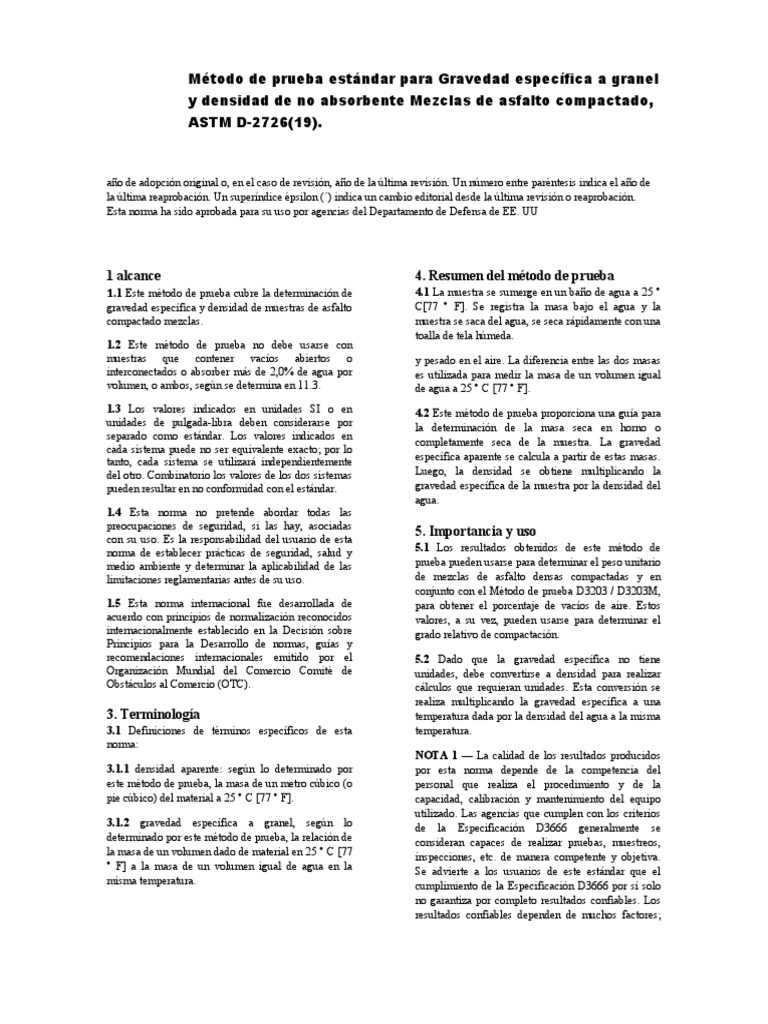 Astm D 2726-19 Es | PDF | Densidad | Agua