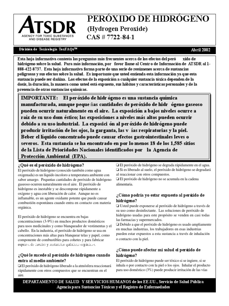 Peróxido de Hidrógeno ATSDR Agency For Toxic Substances and Disease ...
