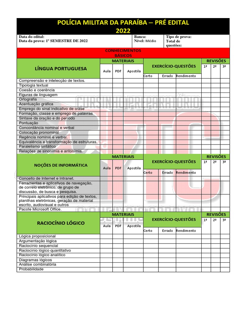 Pré Edital PMPB 2022: Conteúdos e Provas | PDF | Extorsão | Polícia