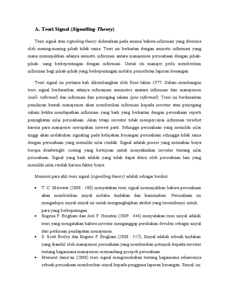 A Teori Signal Signalling Theory | PDF