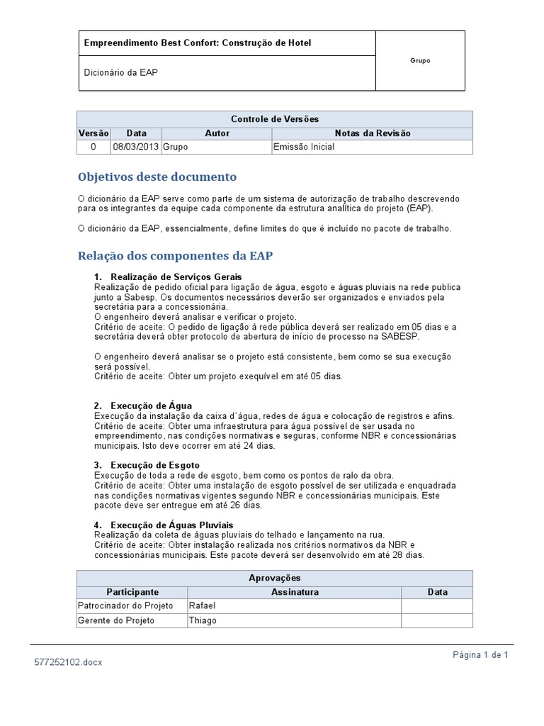 2.3.dicionario Da EAP | Download grátis PDF | Informática