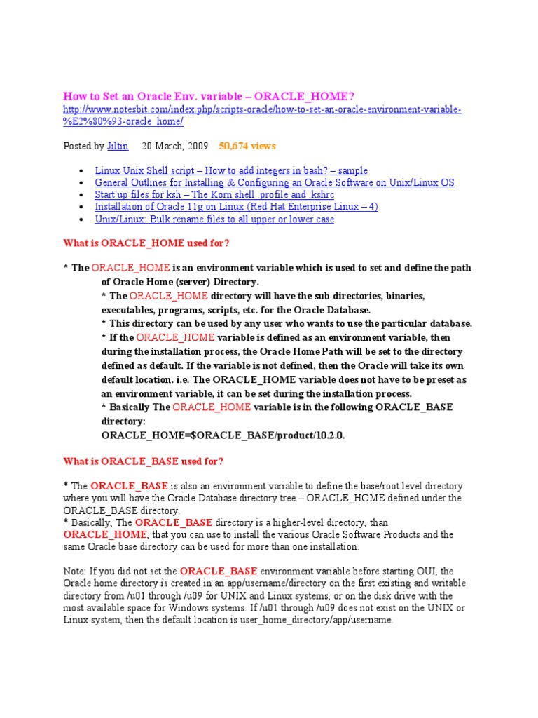 How To Set An Oracle Env. Variable - ORACLE - HOME? | PDF | Oracle ...