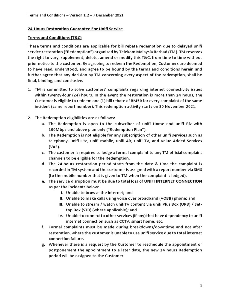 T&C 24-Hour Restoration Guarantee | PDF | Rebate (Marketing ...