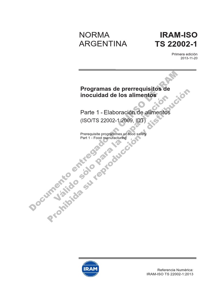 ISO 22002-1 (Elaboración de Alimentos) | PDF | Agua | Organización ...