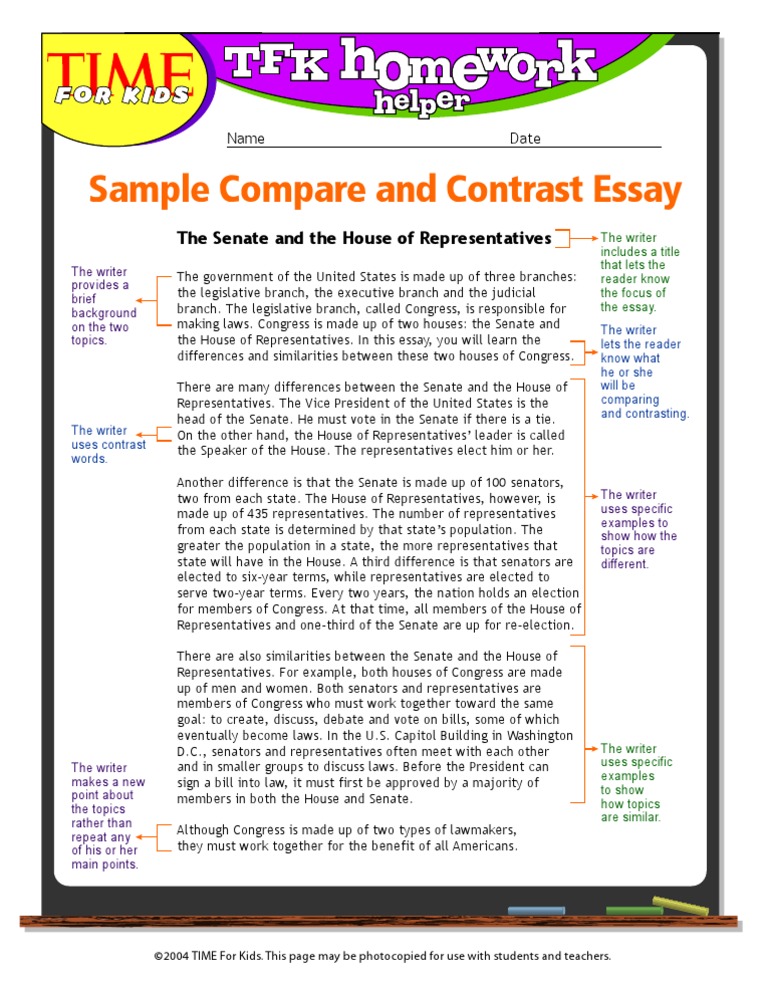 Sample Compare and Contrast Essay: The Senate and The House of ...
