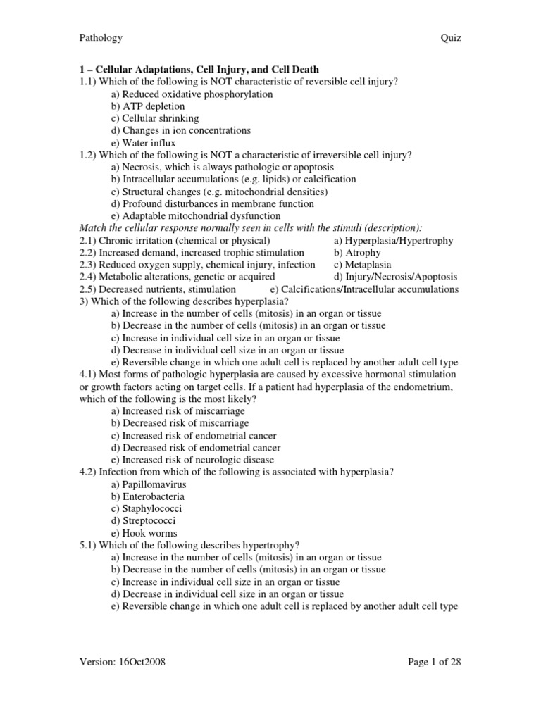1 - Cellular Adaptations, Cell Injury, and Cell Death | PDF | Growth ...
