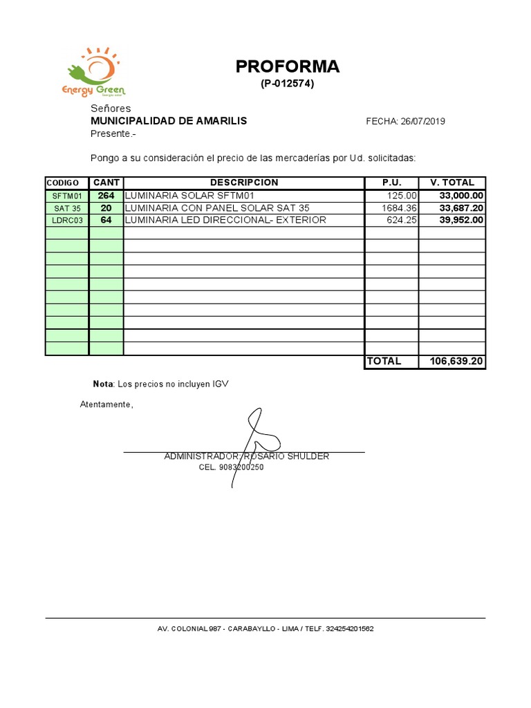 Proforma. Panel Solar | PDF