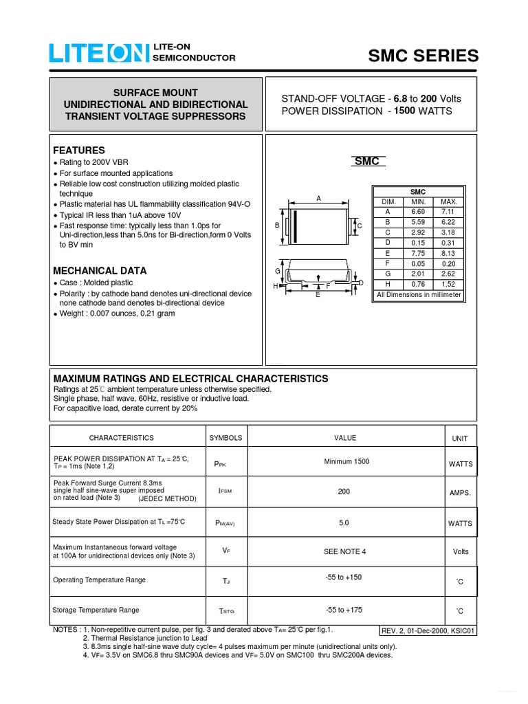 SMC Series: Surface Mount Unidirectional and Bidirectional Transient ...