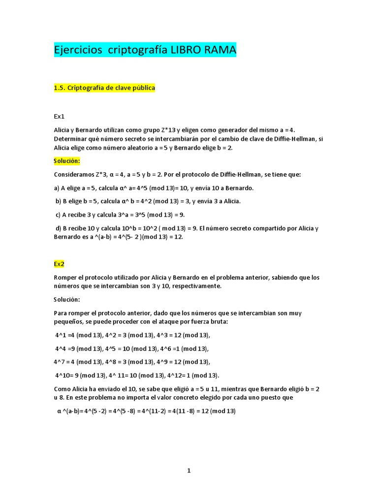Criptografía de clave pública: Ejemplos y aplicaciones del protocolo de Diffie-Hellman y el ...
