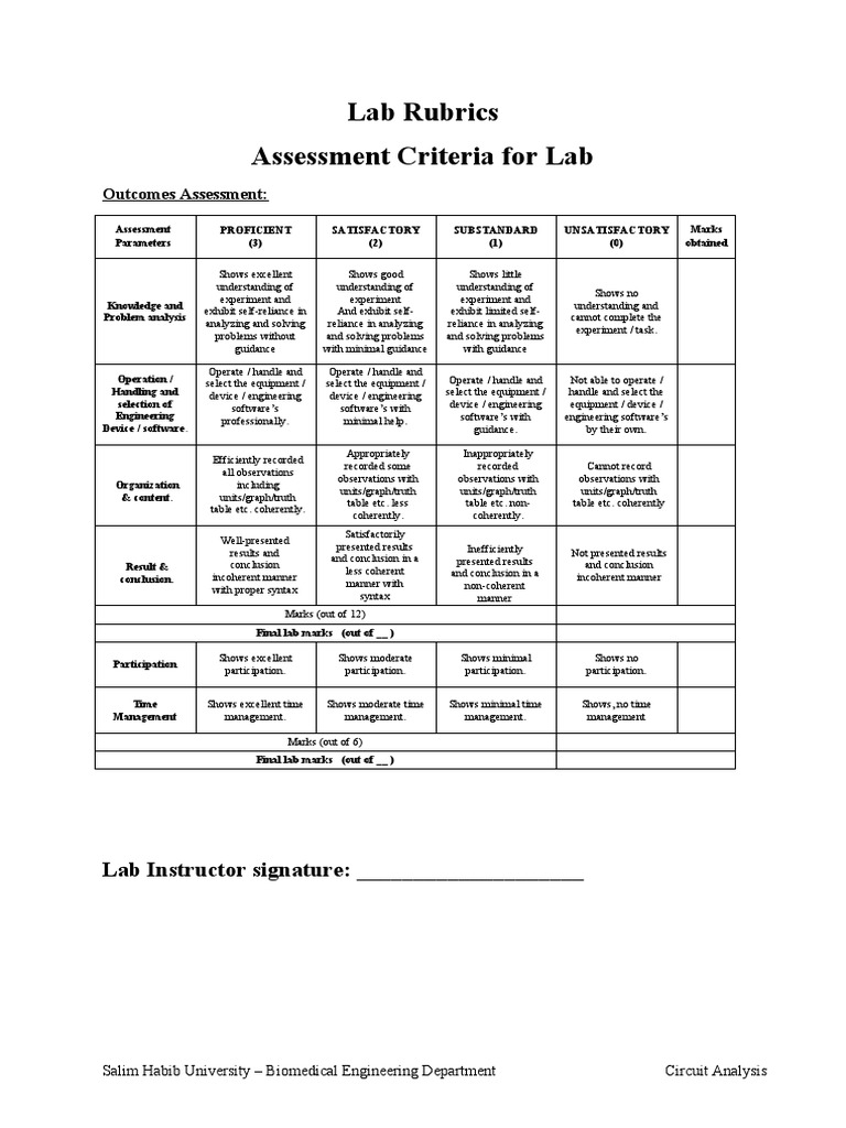 Lab Rubrics Assessment Criteria For Lab | PDF | Electrical Network | Network Analysis ...