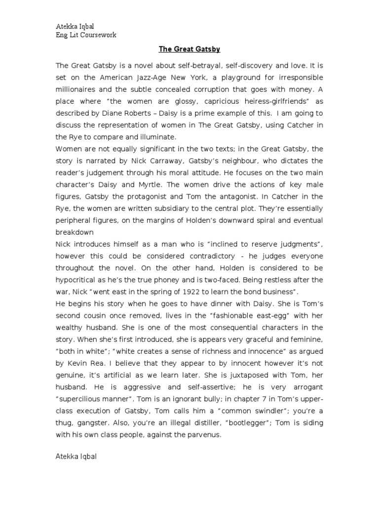 Great Gatsby Course Work | PDF | The Great Gatsby