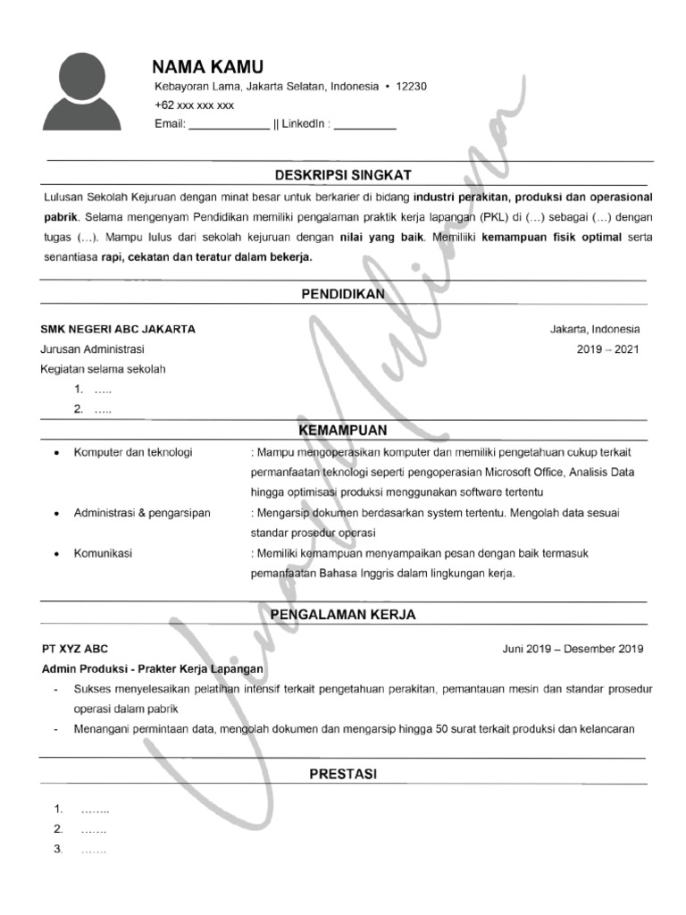 FREE RESOURCES - TEMPLATE CV SMK (OPERATOR PRODUKSI) by Vina Muliana | PDF