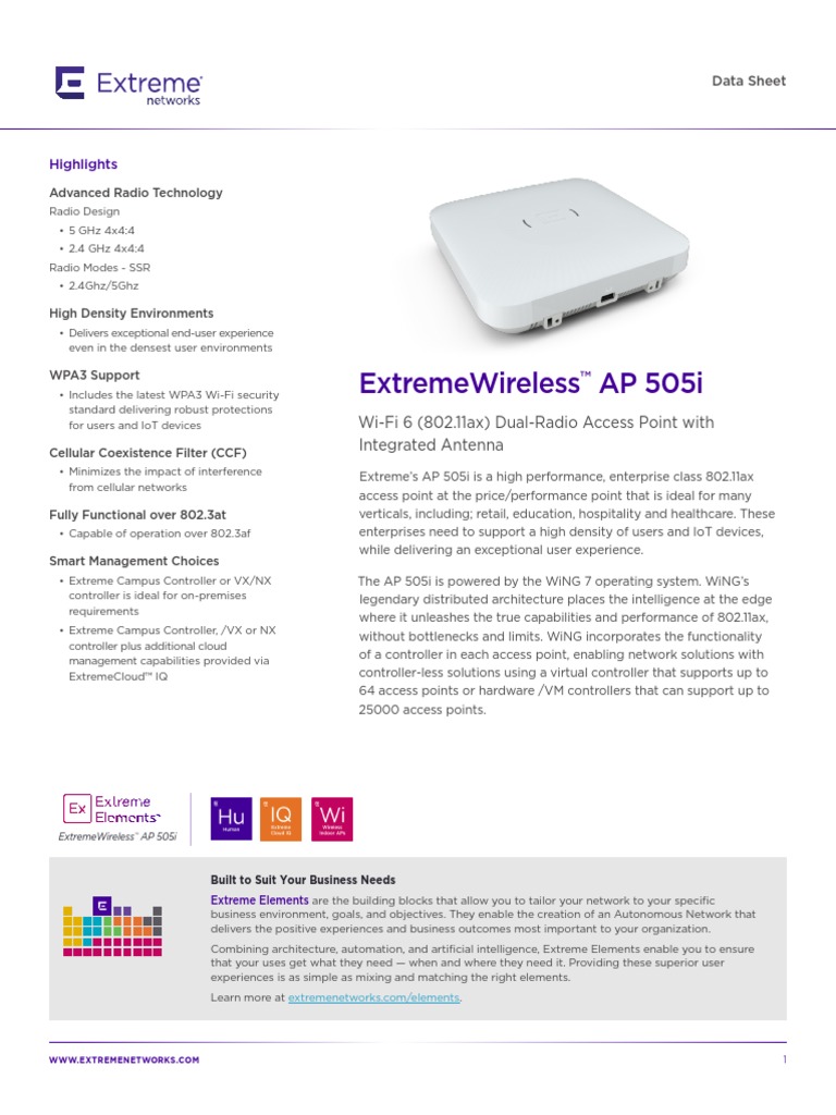 Extremewireless Ap 505I: Highlights | PDF | Ieee 802.11 | Wi Fi