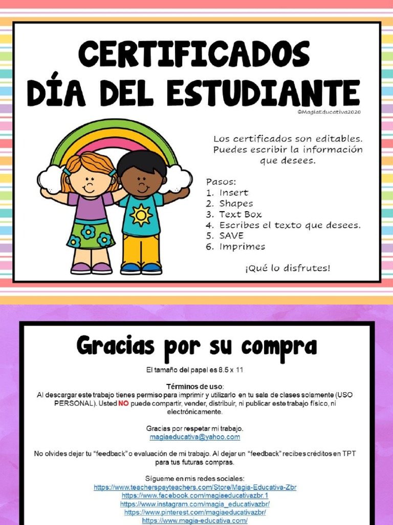 Certificado EDITABLES Dia Del Estudiante | PDF